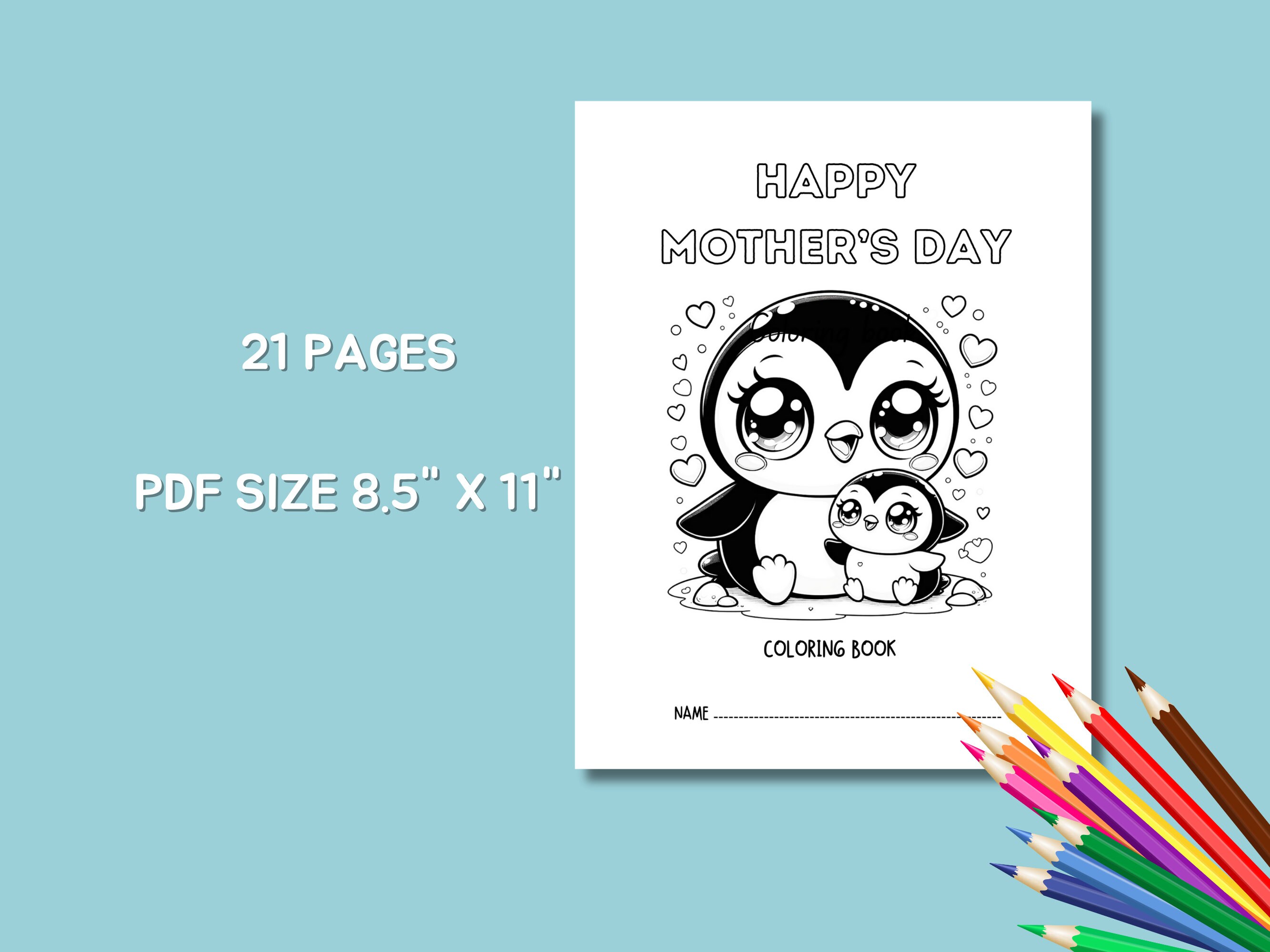 Cute Mom & Baby Animal Coloring Pages for Kids, Mother 's Day Coloring ...