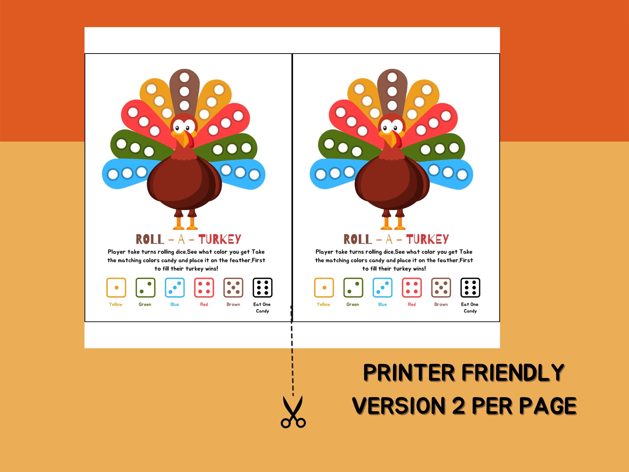 Roll-a-turkey Game,thanksgiving Kids Table Game,printable Activity,fun ...