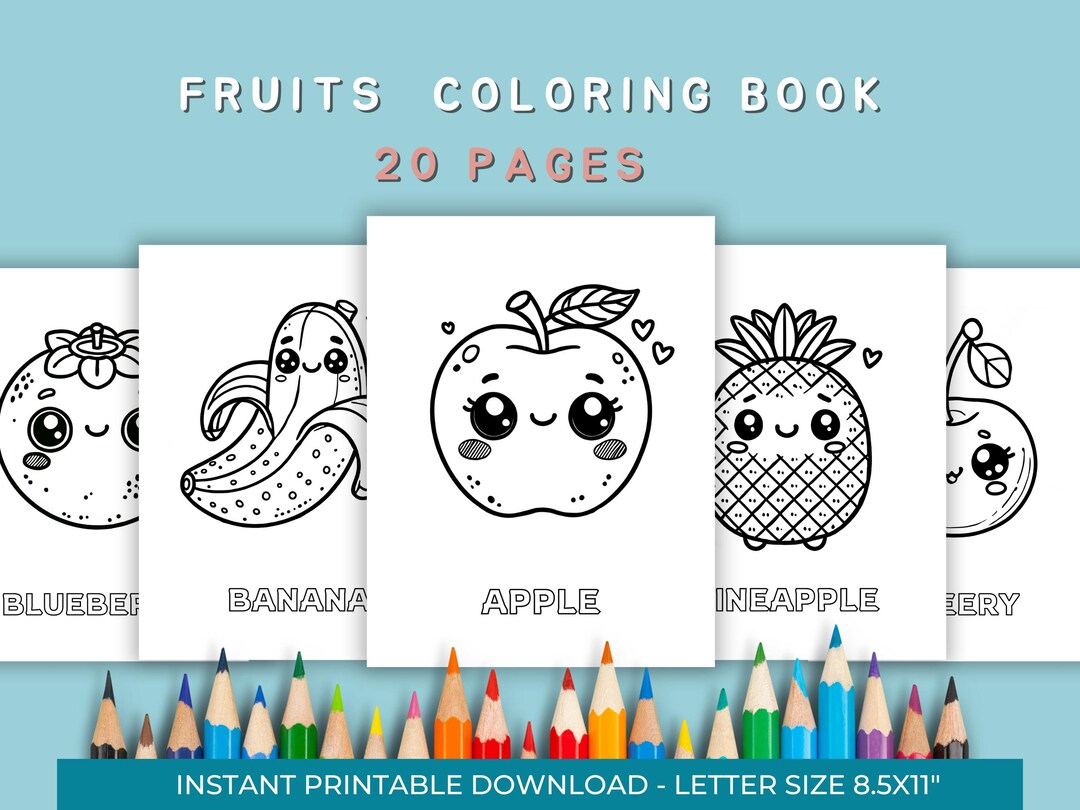 20 Cute Fruits Coloring Book, Kawaii,perfect for Preschool ...