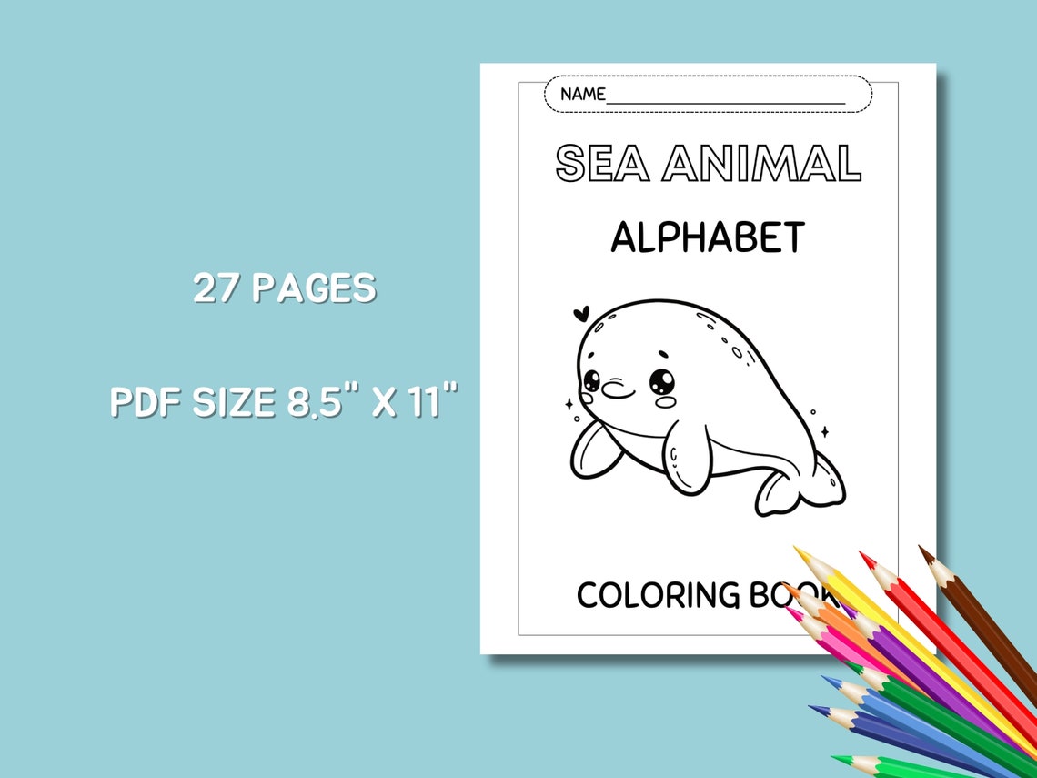 Ocean Animal Alphabet Coloring Page for Kids, Preschool Worksheet ...