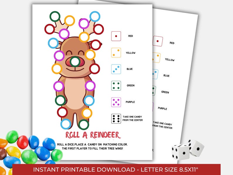 Roll A Reindeer Game: Christmas Holiday Party Activity (digital ...