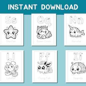 Ocean Animal Alphabet Coloring Page for Kids, Preschool Worksheet ...