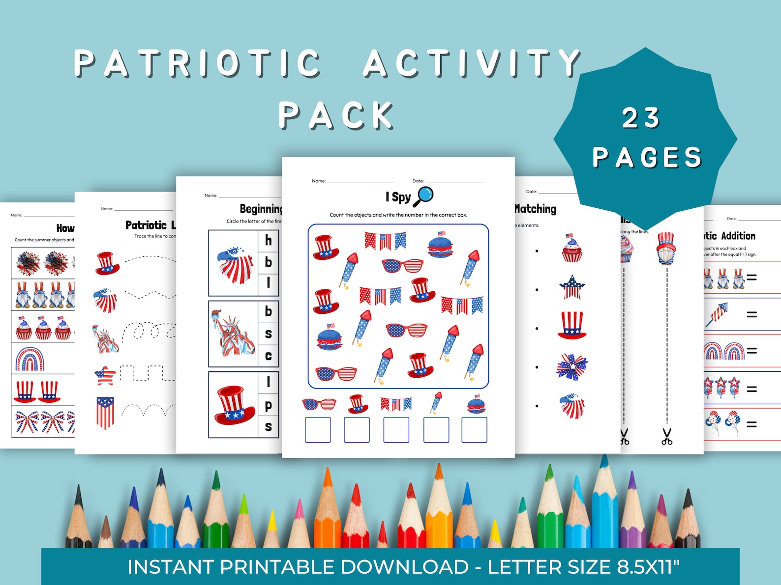 Patriotic Activity Pack, Worksheets for Toddler,4th of July Preschool ...