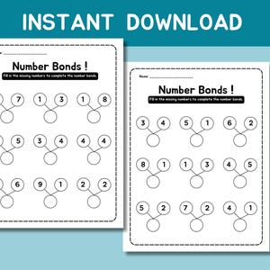 Number Bonds Math Worksheets, Numbers 1 to 10, First Grade, Homeschool ...