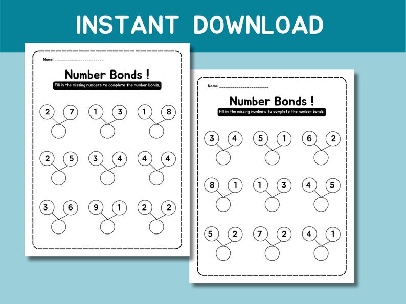 Number Bonds Math Worksheets, Numbers 1 to 10, First Grade, Homeschool ...