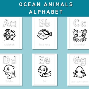 Ocean Animal Alphabet Coloring Page for Kids, Preschool Worksheet ...