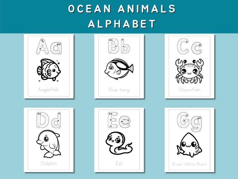 Ocean Animal Alphabet Coloring Page for Kids, Preschool Worksheet ...