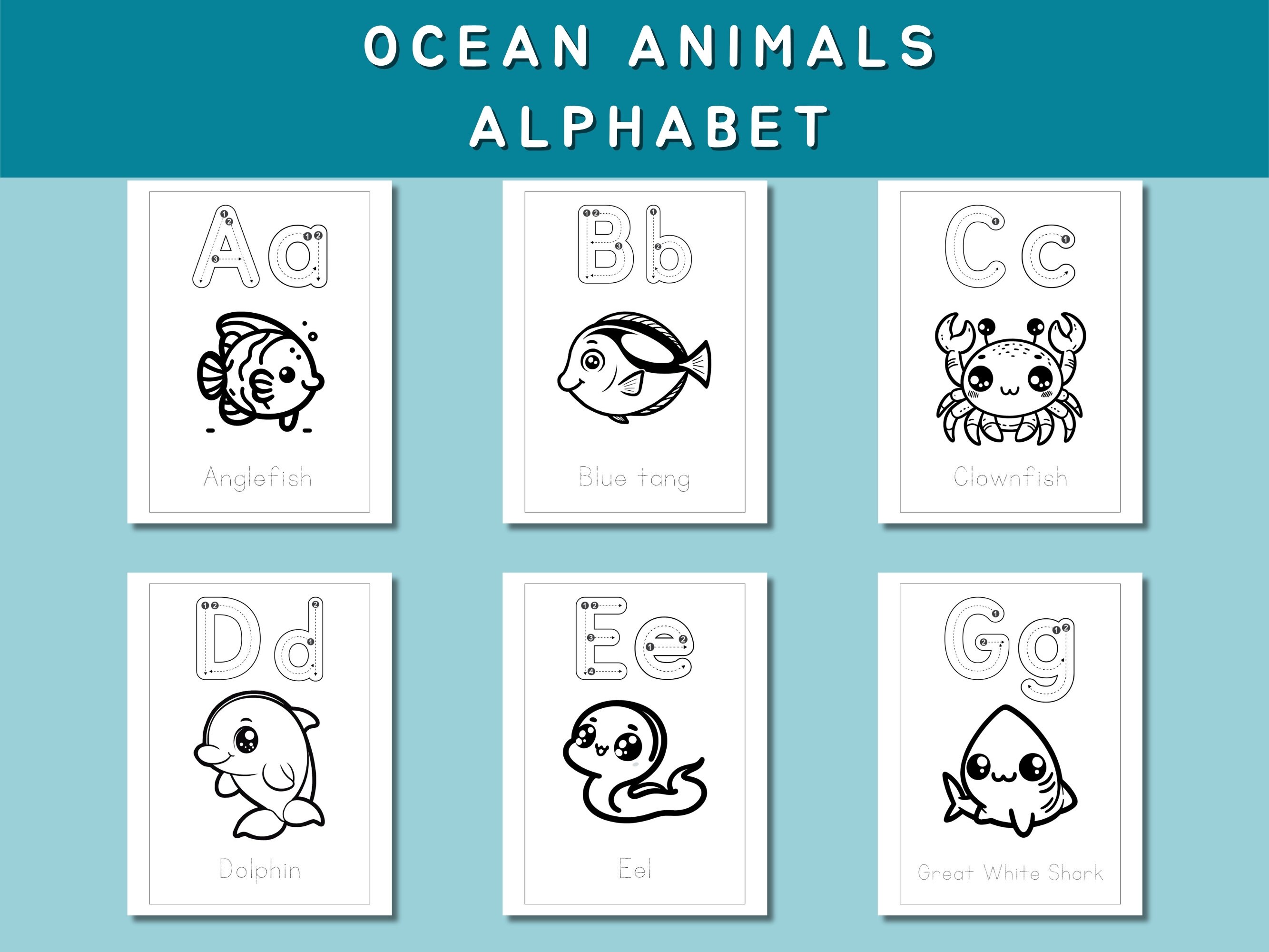 Ocean Animal Alphabet Coloring Page for Kids, Preschool Worksheet ...