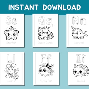 Ocean Animal Alphabet Coloring Page for Kids, Preschool Worksheet ...