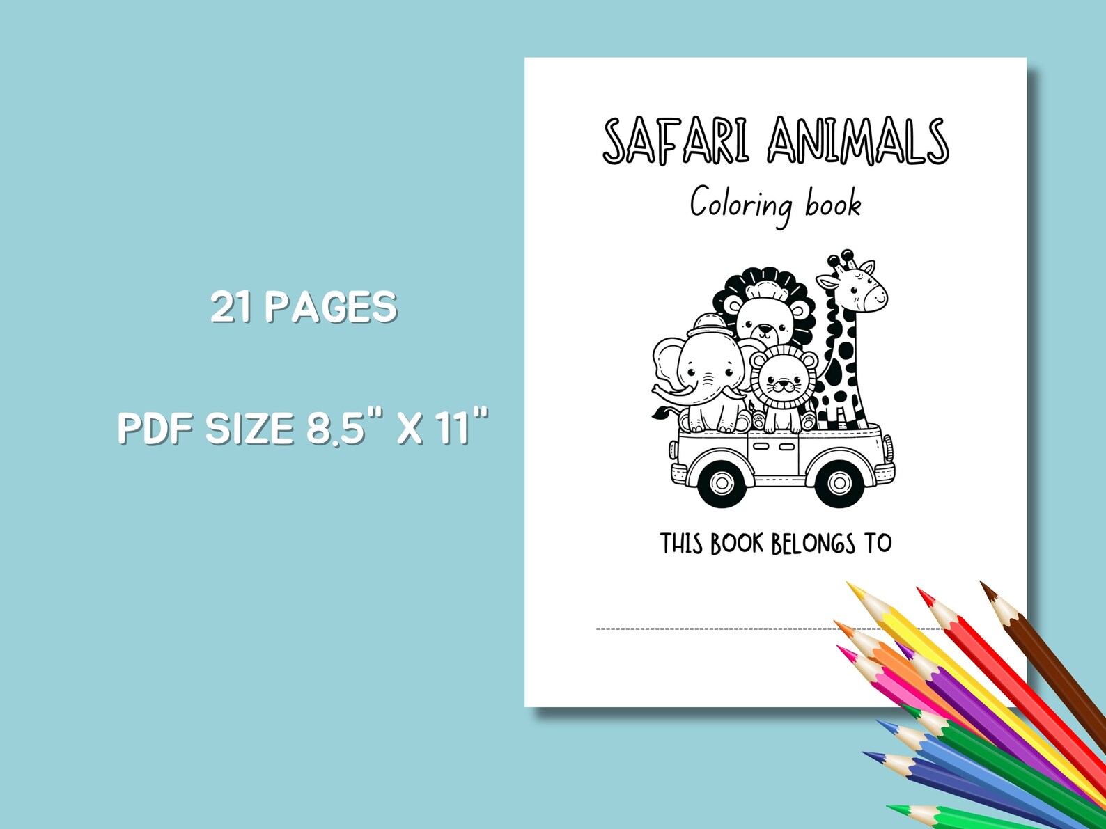 Safari Animal Coloring Book for Kids,educational Activity,children's ...