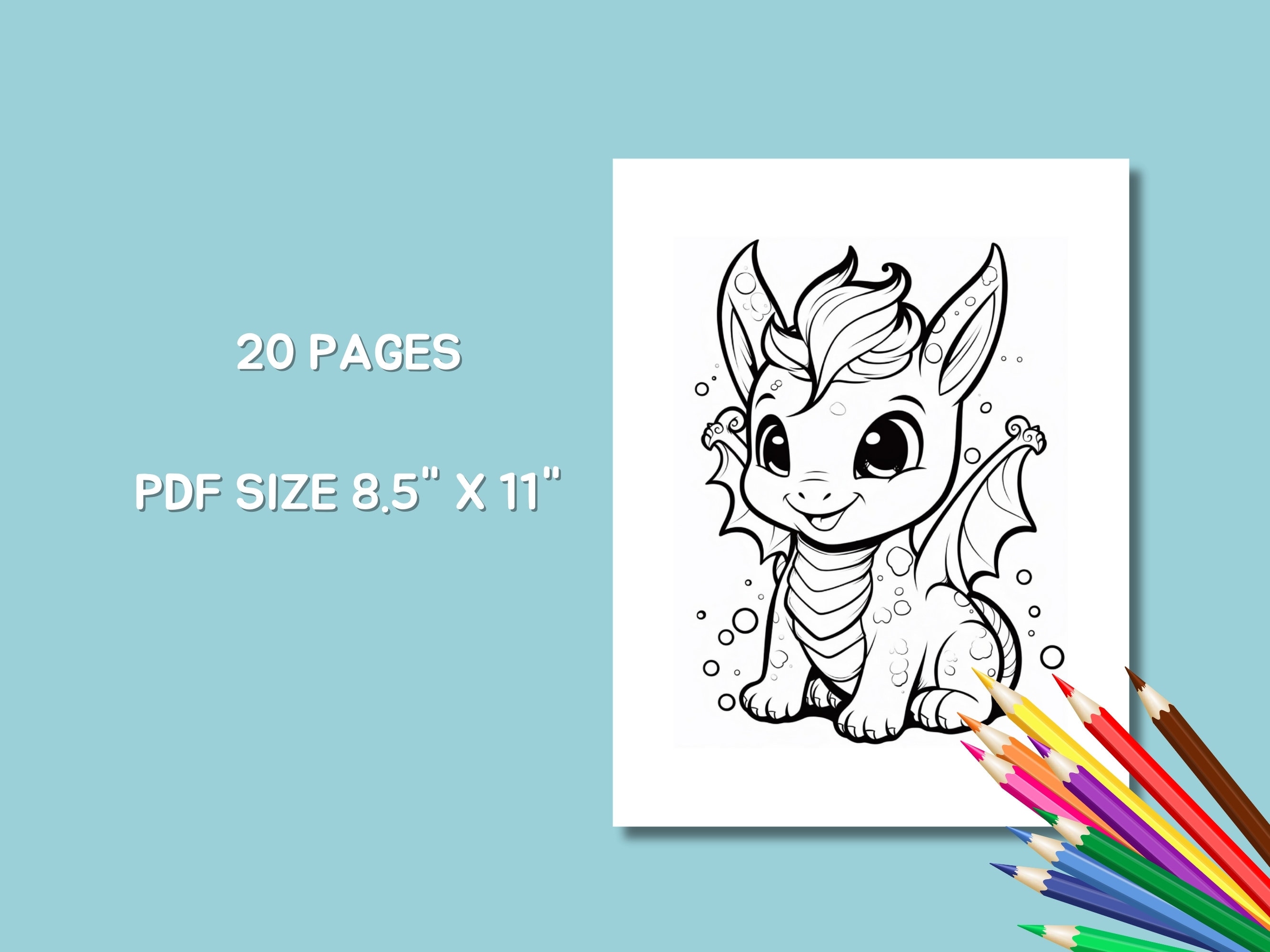 Cute Dragon Coloring Page for Kids,20 Digital Printable Baby Dragons ...