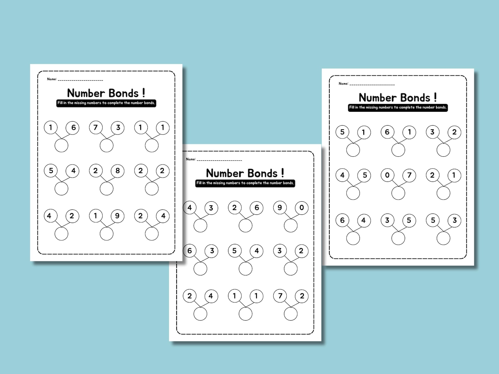 Number Bonds Math Worksheets, Numbers 1 to 10, First Grade, Homeschool ...