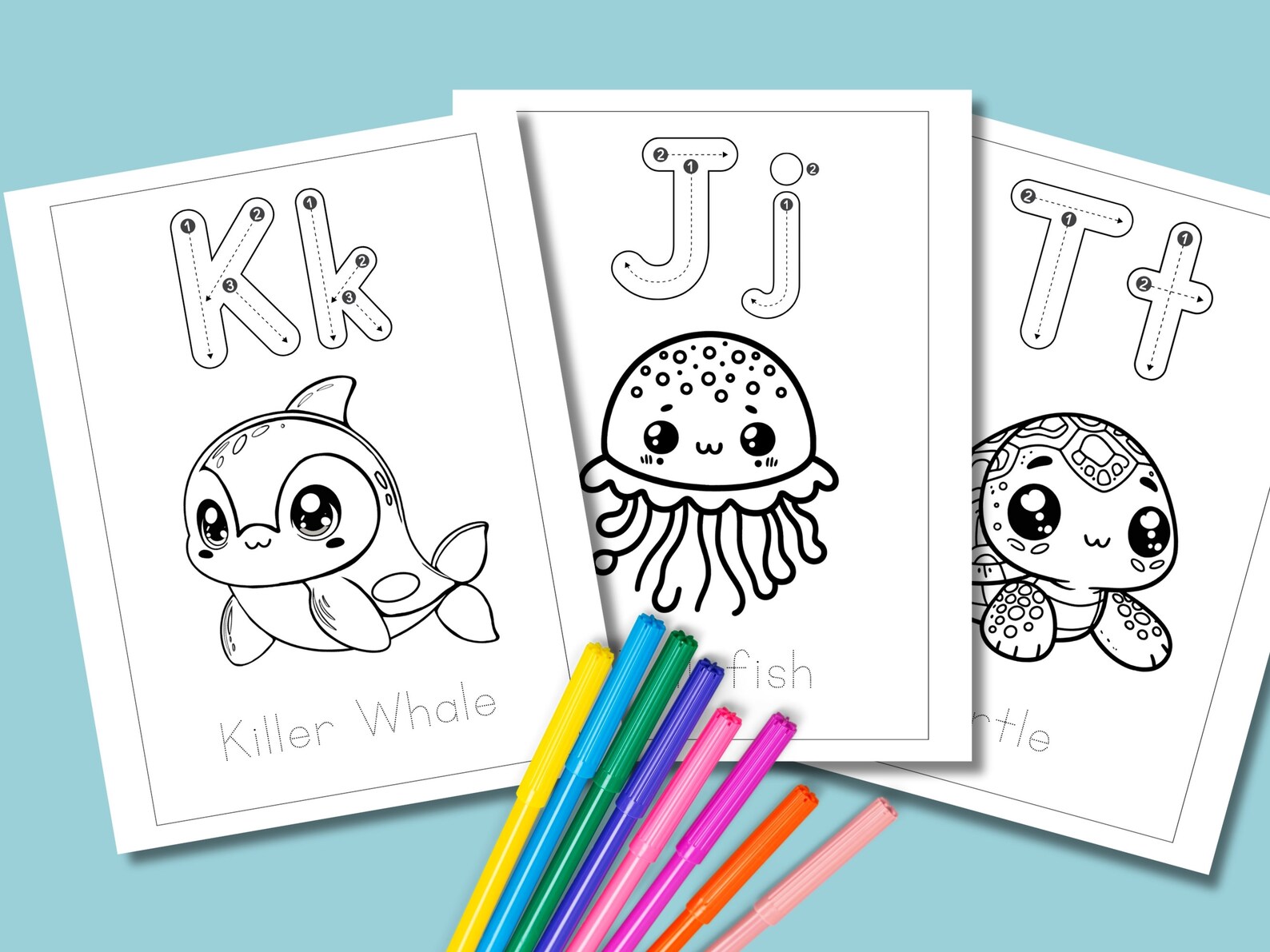 Ocean Animal Alphabet Coloring Page for Kids, Preschool Worksheet ...
