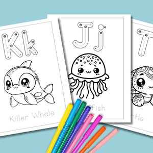 Ocean Animal Alphabet Coloring Page for Kids, Preschool Worksheet ...