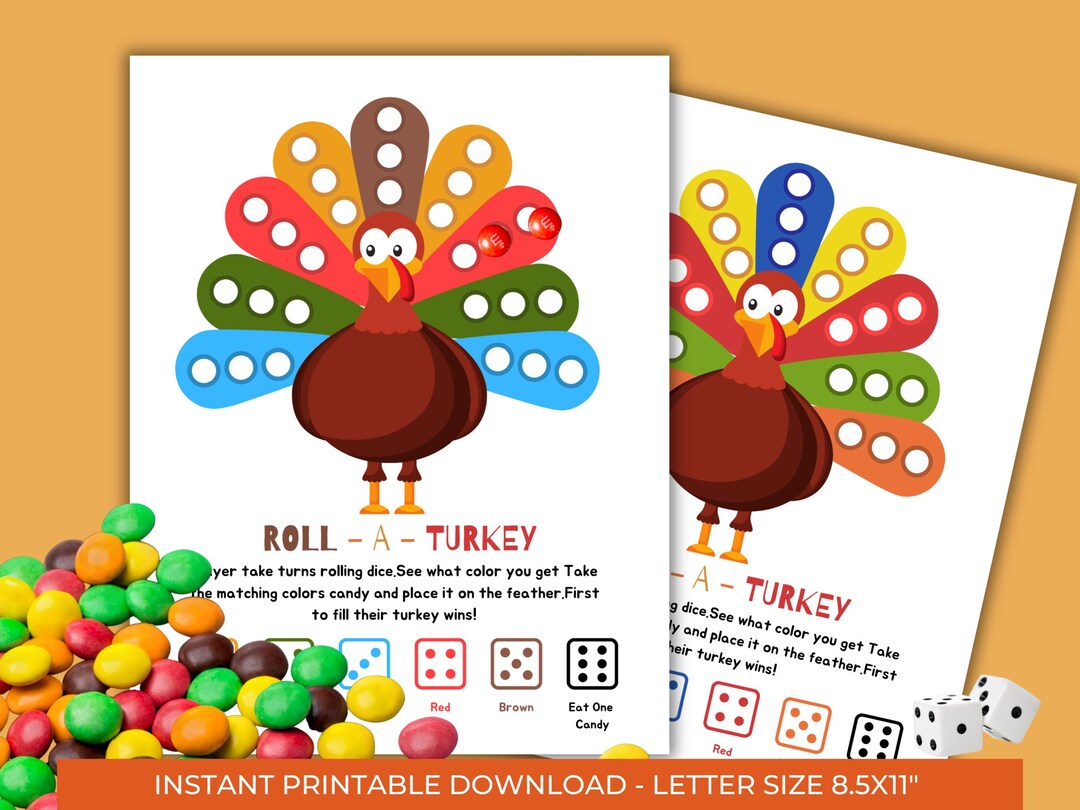 Roll-a-turkey Game,thanksgiving Kids Table Game,printable Activity,fun ...