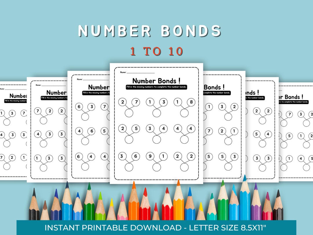Number Bonds Math Worksheets, Numbers 1 to 10, First Grade, Homeschool ...