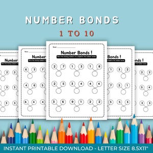 Number Bonds Math Worksheets, Numbers 1 to 10, First Grade, Homeschool ...
