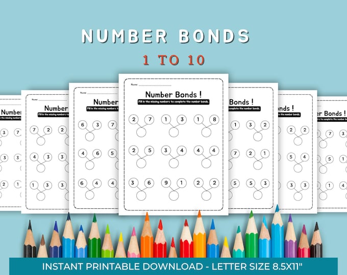 10 Printable Number Bonds Math Worksheets, Numbers 1 to 20 ...