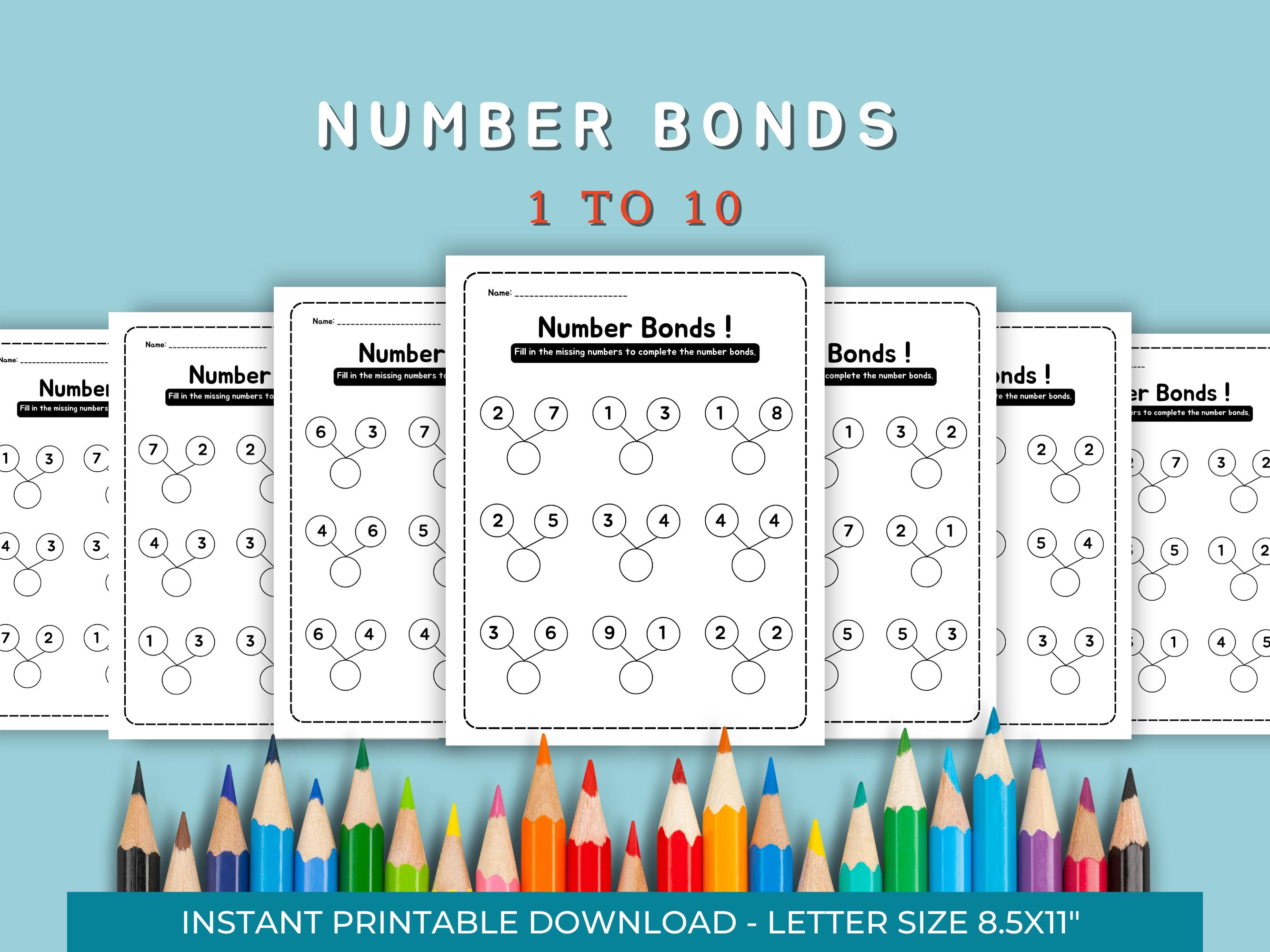 Number Bonds Math Worksheets, Numbers 1 to 10, First Grade, Homeschool ...