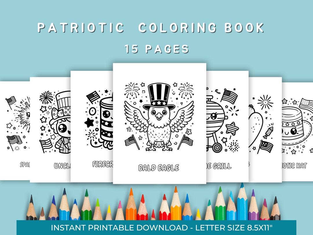 Patriotic Coloring Book, 15 Pages Instant Download, 4th of July Kids ...