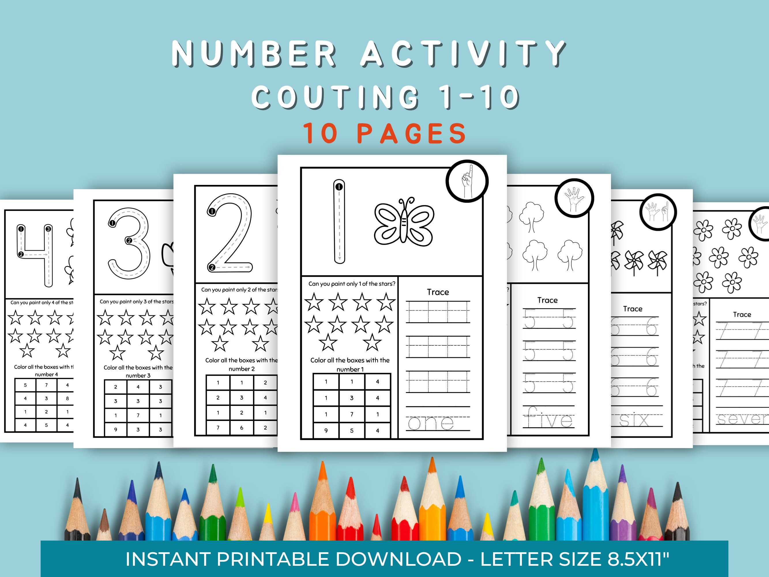 1-10 Number Worksheets, Math, Counting Digital Download, Preschool and ...