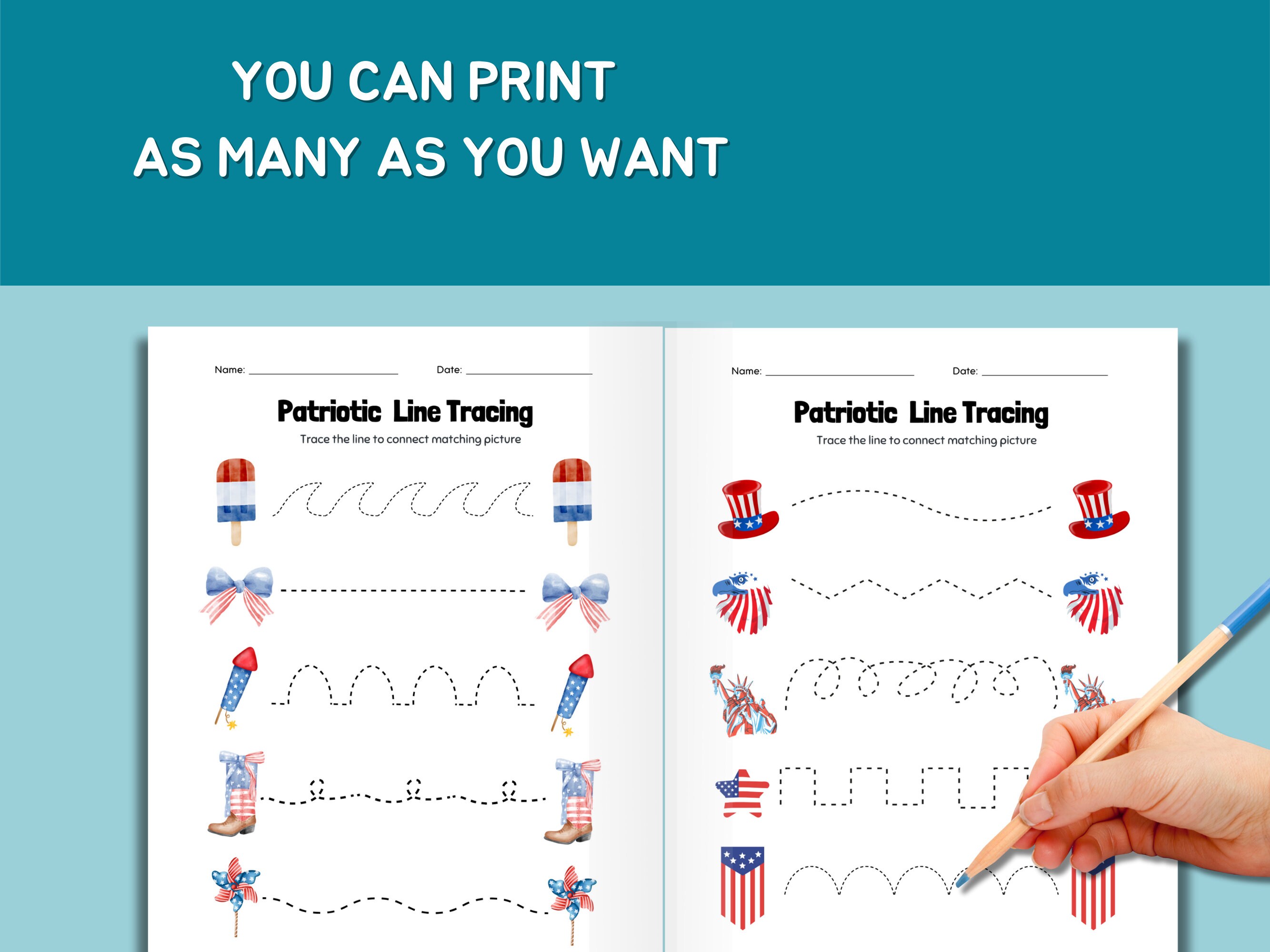 Patriotic Activity Pack, Worksheets for Toddler,4th of July Preschool ...