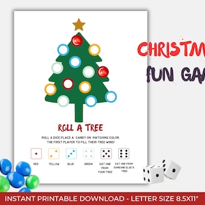Roll A Tree Kids Table Game, Printable Christmas Candy Game ,fun Winter ...