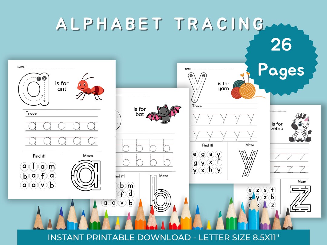 Alphabet Tracing Worksheet for Kids, Finding Letters, Letter Maze ...