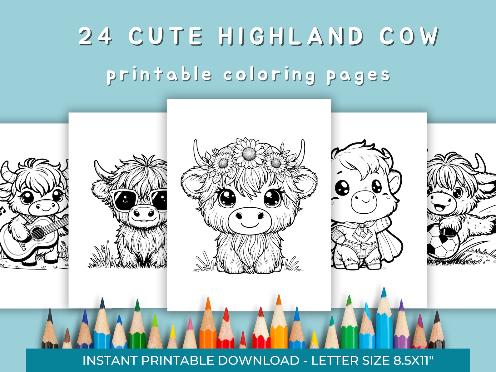 Cute Highland Cow Coloring Book for Kids, Fun Activity Coloring ...