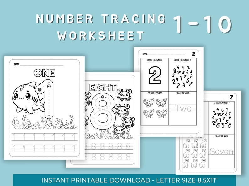 1-10 Number Tracing Worksheets, Digital Download, Preschool and ...