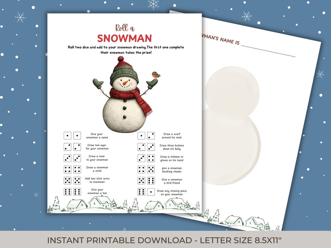 Roll A Snowman Kids Table Game,printable Christmas Game, Fun Winter ...