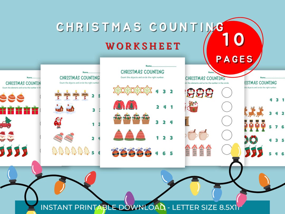 Christmas Counting Worksheet for Kids,digital Download,educational ...