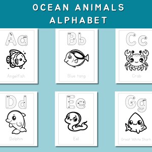 Ocean Animal Alphabet Coloring Page for Kids, Preschool Worksheet ...