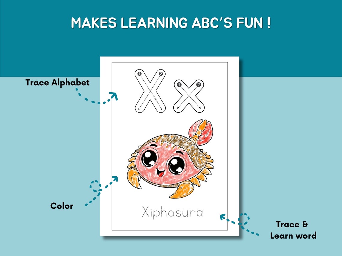 Ocean Animal Alphabet Coloring Page for Kids, Preschool Worksheet ...