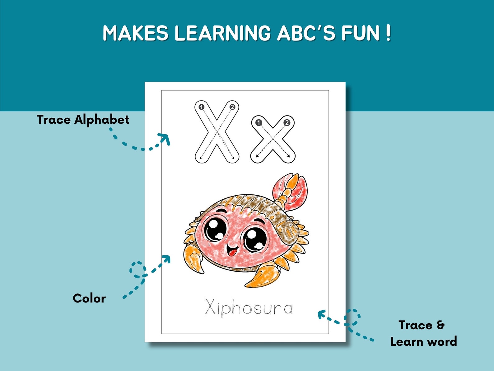 Ocean Animal Alphabet Coloring Page for Kids, Preschool Worksheet ...