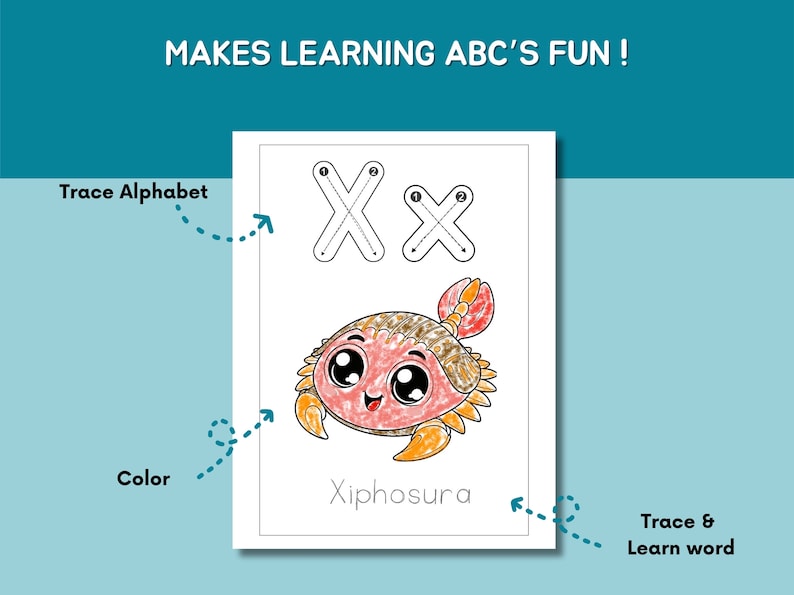 Ocean Animal Alphabet Coloring Page for Kids, Preschool Worksheet ...