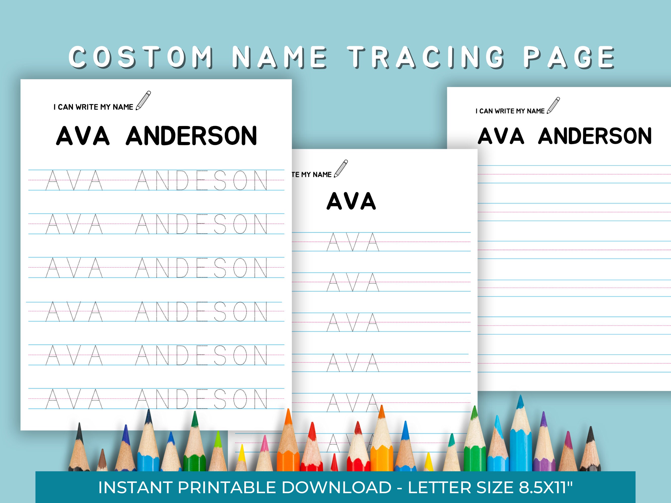Custom Printable Handwriting Practice for Kids, Personalized Name ...