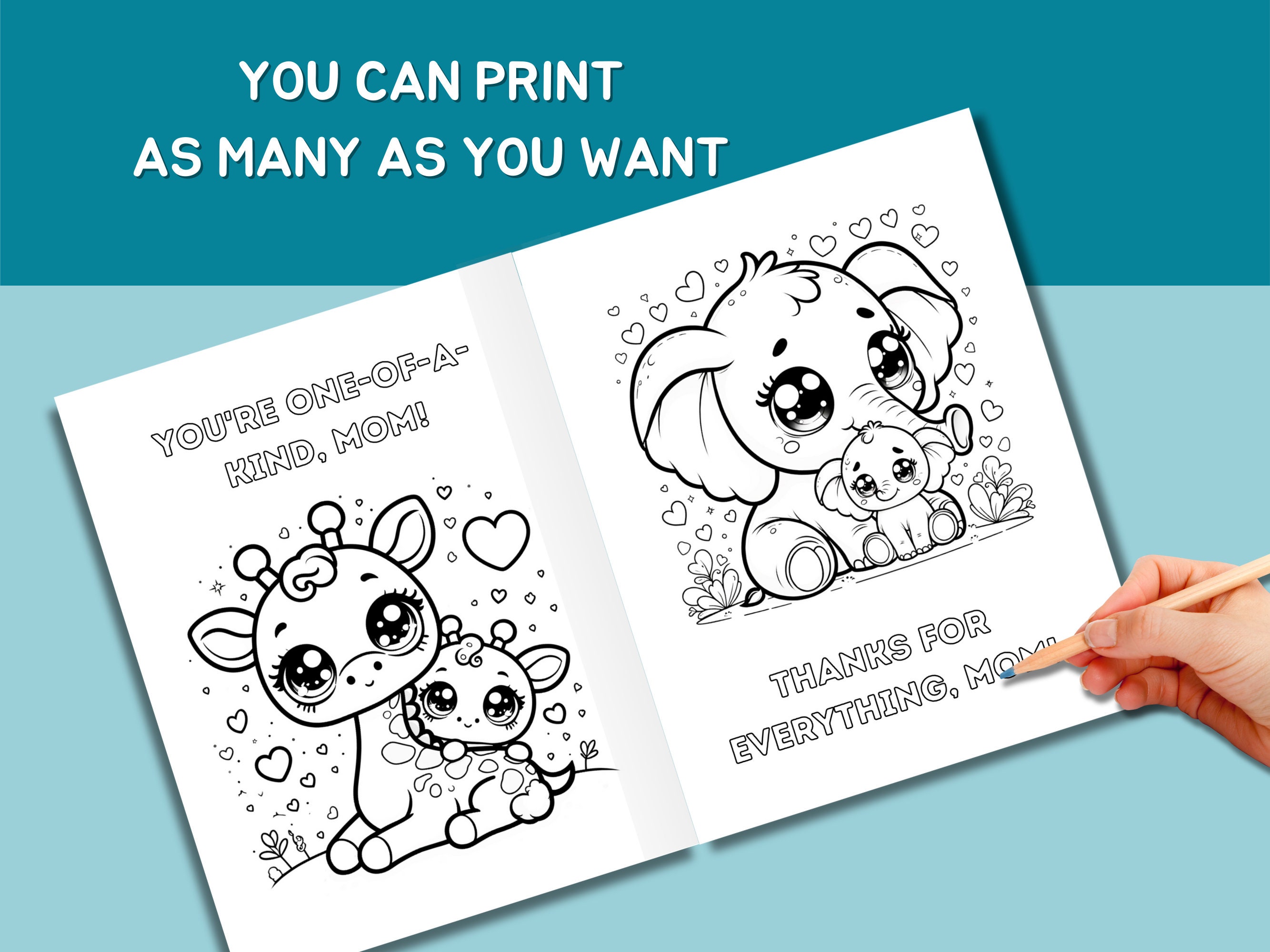 Cute Mom & Baby Animal Coloring Pages for Kids, Mother 's Day Coloring ...