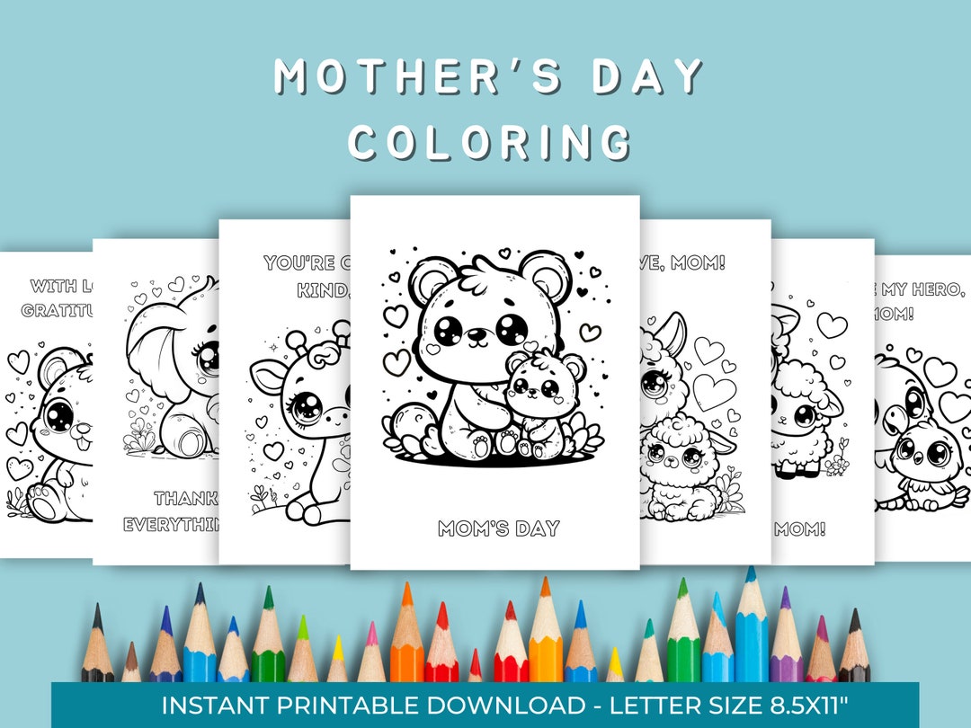 Cute Mom & Baby Animal Coloring Pages for Kids, Mother 's Day Coloring ...