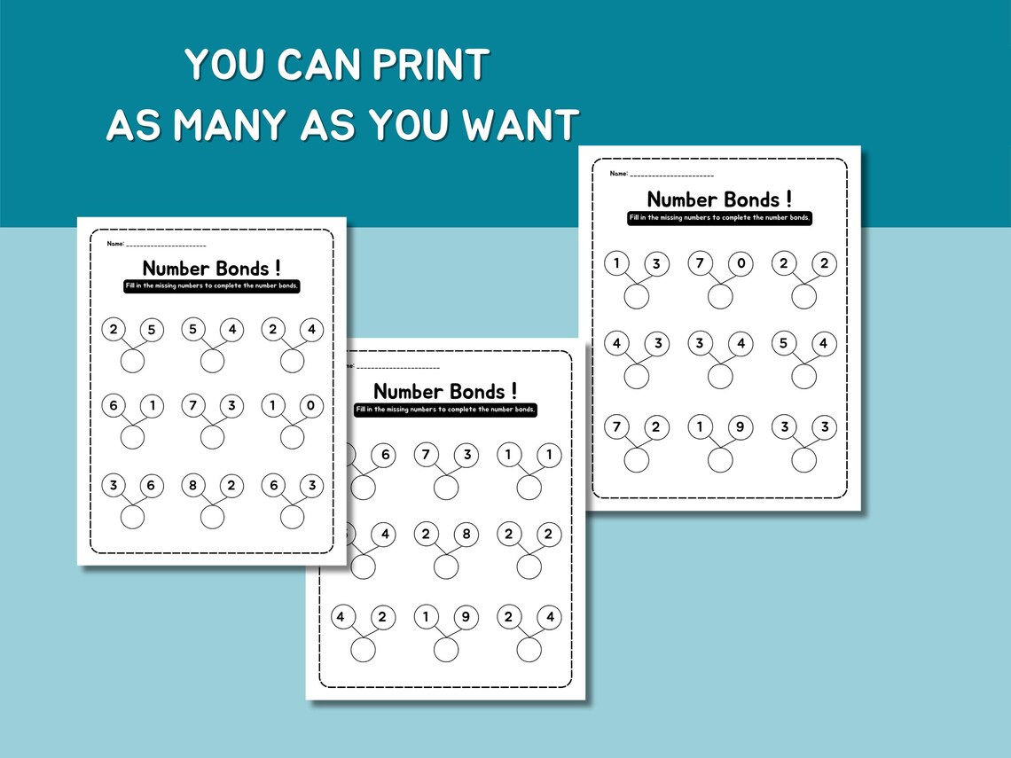 Number Bonds Math Worksheets, Numbers 1 to 10, First Grade, Homeschool ...