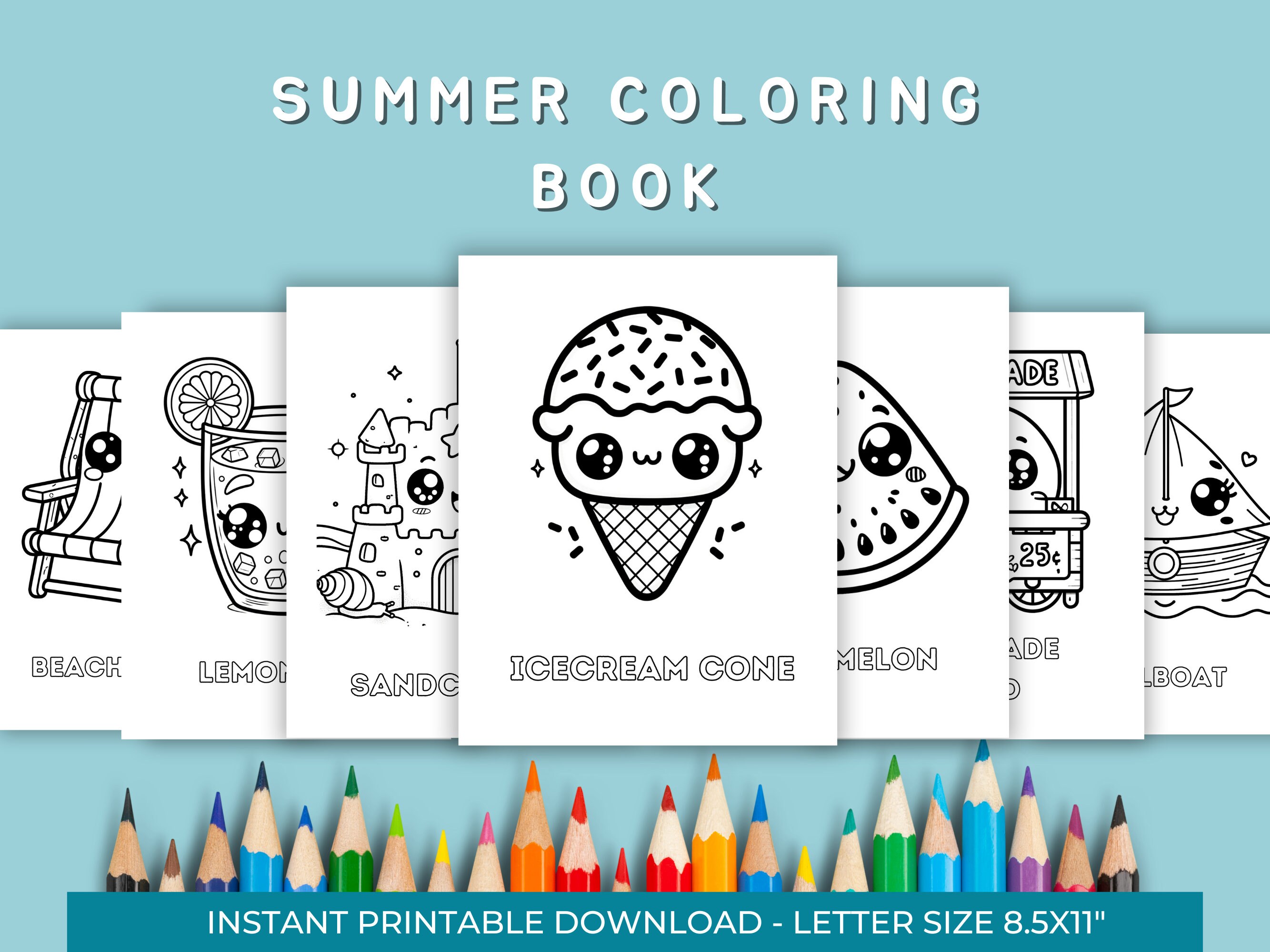 Kawaii Summer Coloring Book for Kids,summer Party Favors,beach Party ...