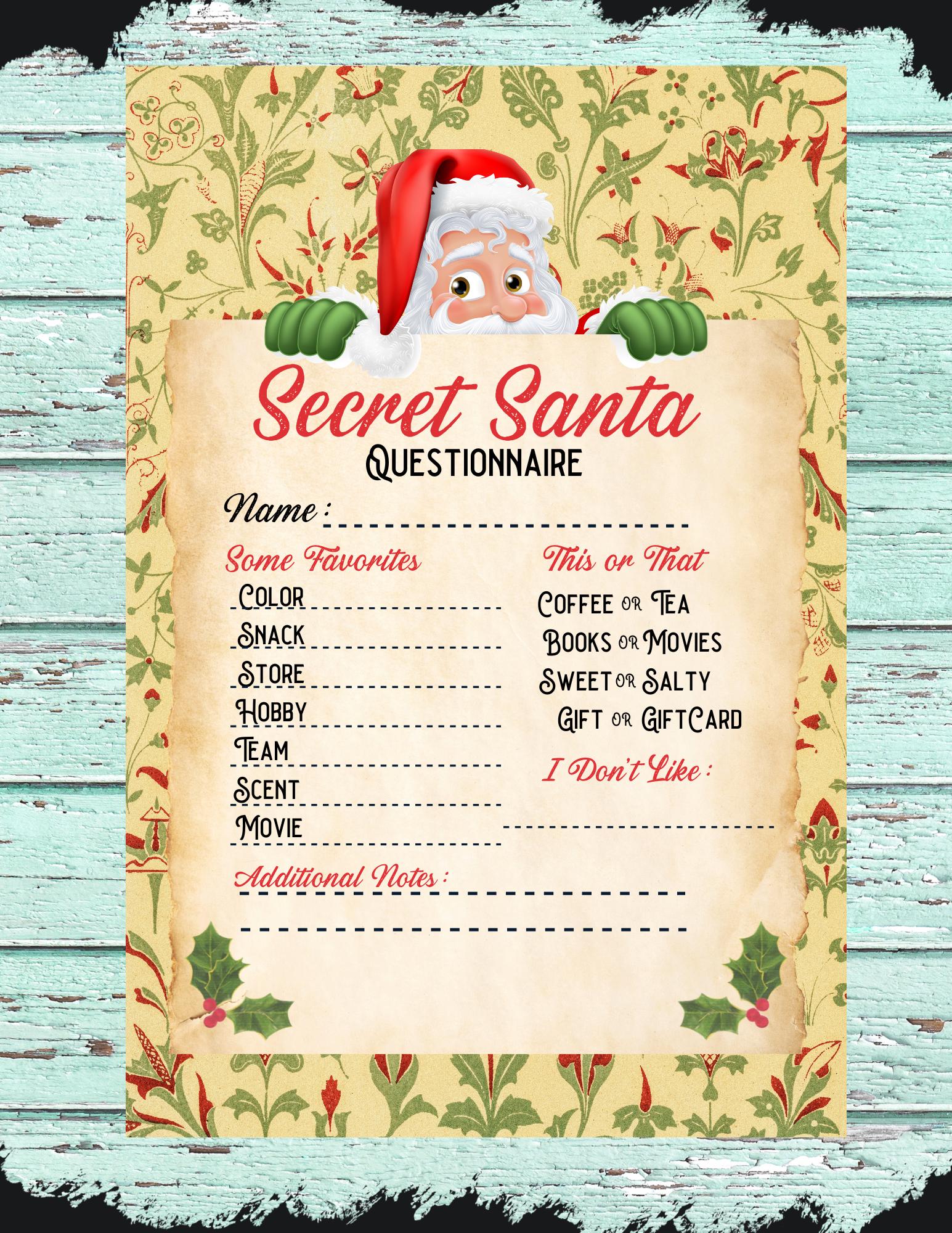 Vintage Santa Secret Santa Questionnaire – Printable Gift Exchange ...