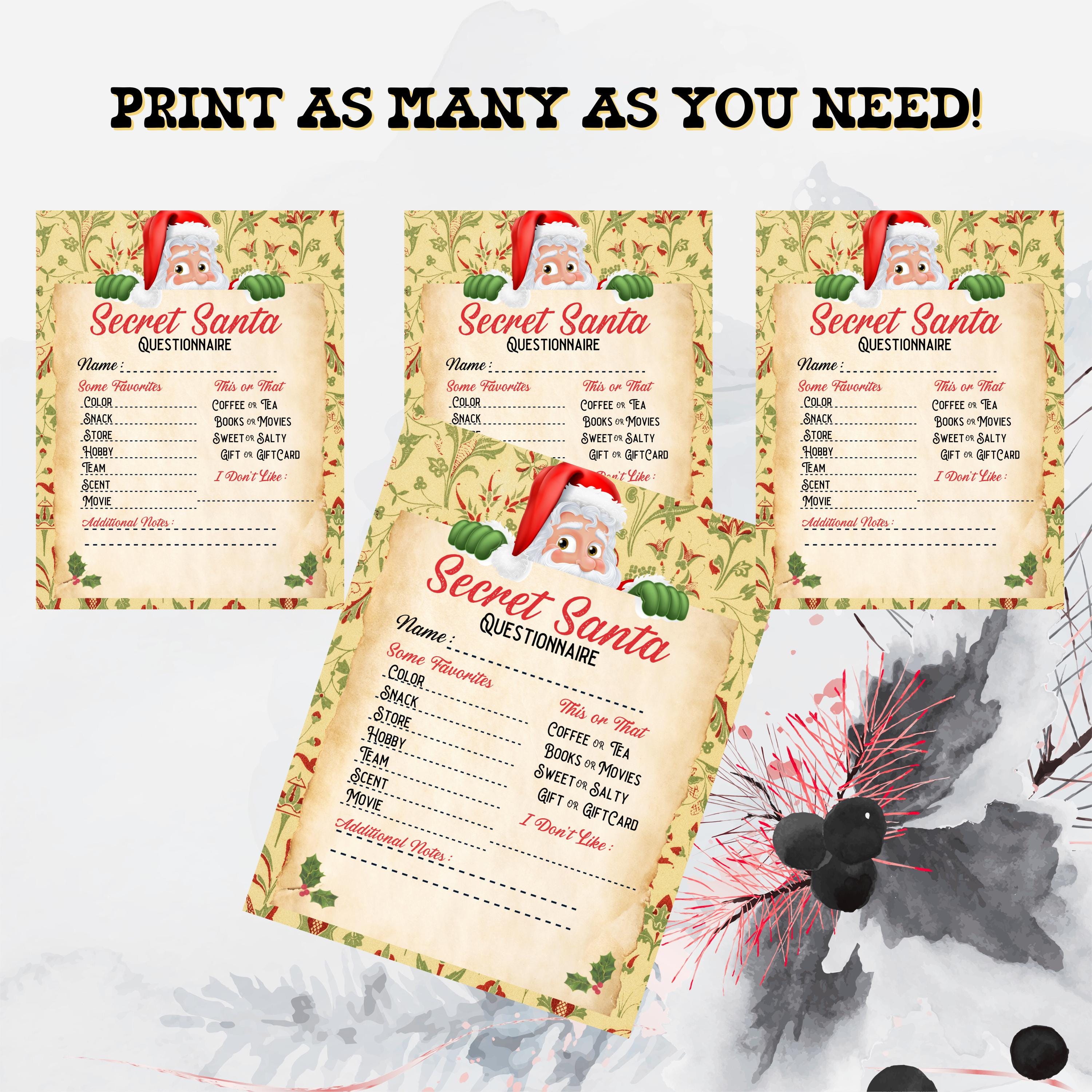 Vintage Santa Secret Santa Questionnaire Printable - Fun Christmas Gift ...