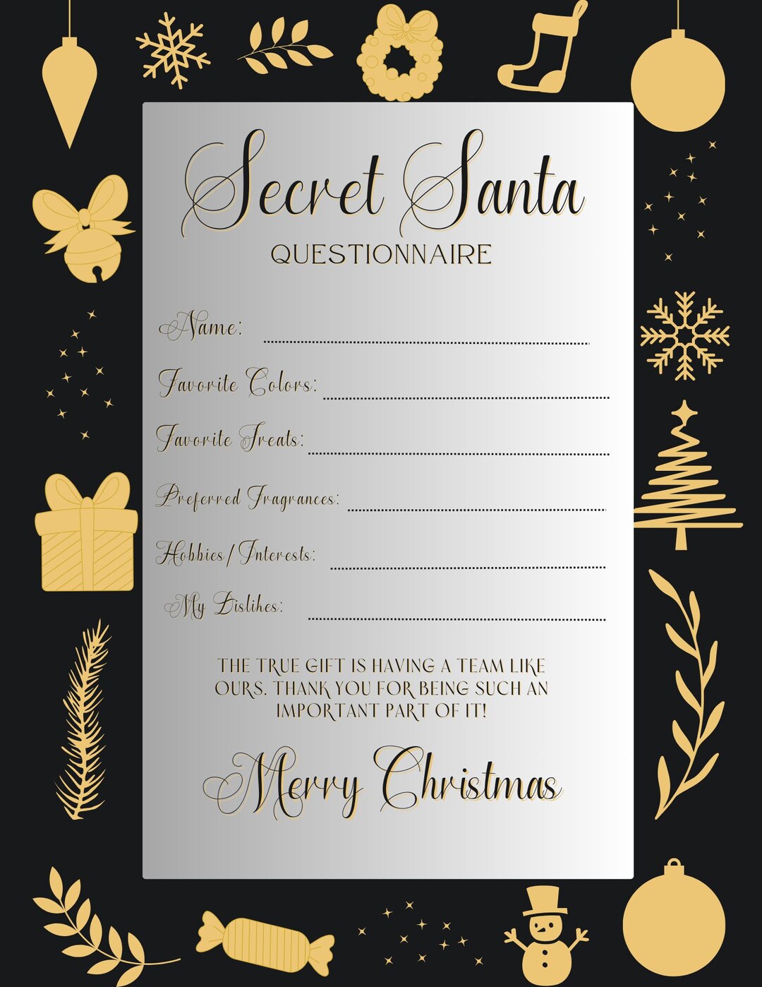 Secret Santa Questionnaire Printable, Ready to Use Festive Printable ...