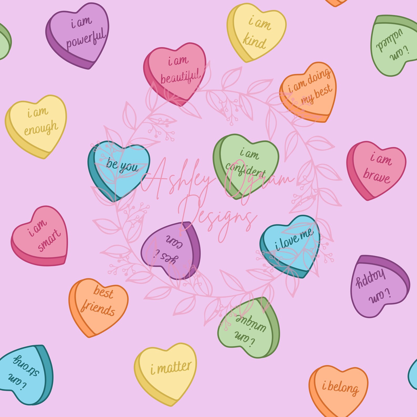 Purple Affirmations Conversation Hearts Seamless Pattern - Etsy