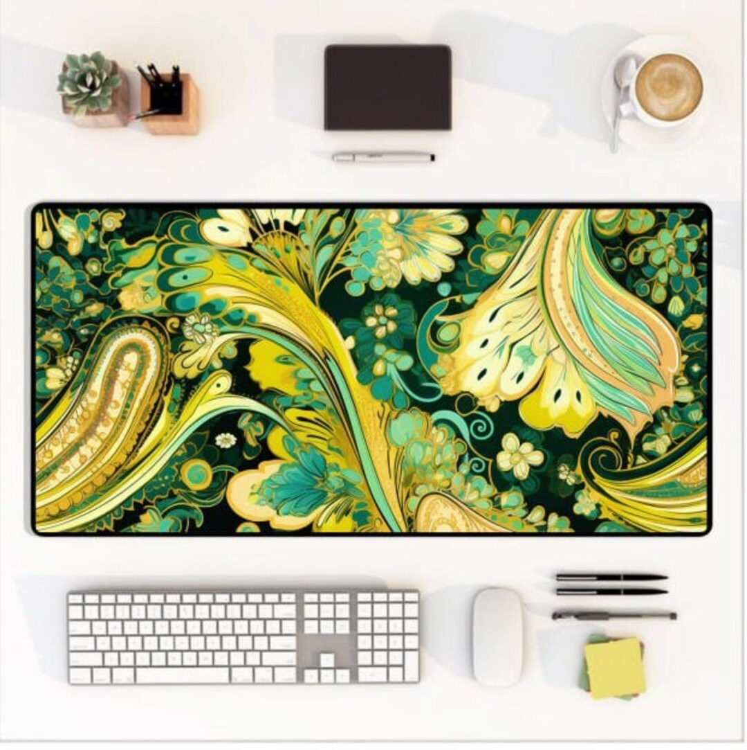 Green Art Desk Mat Floral Plant Botanical Fantasy Forest Nature Desk ...