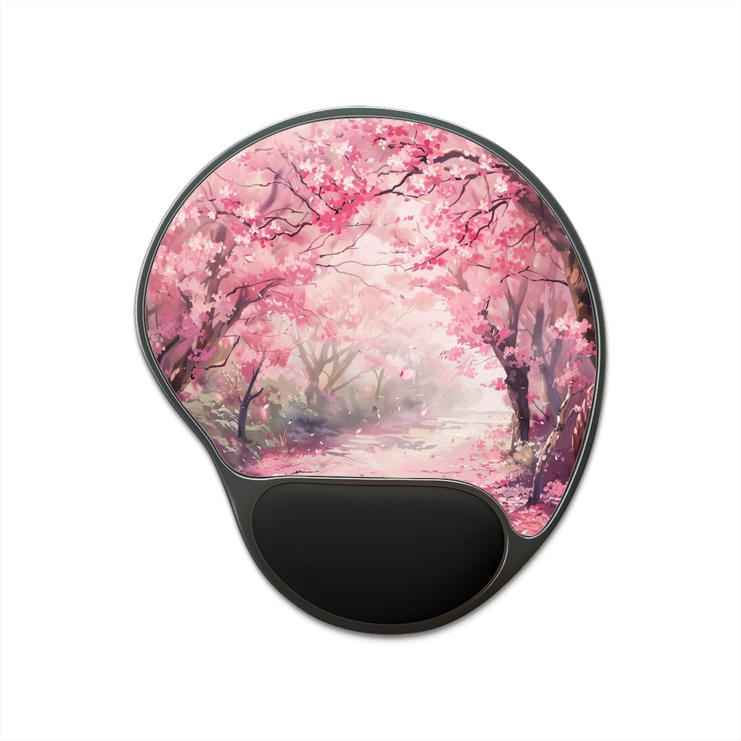 Pink Sakura Mousepad With Wrist Rest Cute Aesthetic Fantasy Kawaii ...
