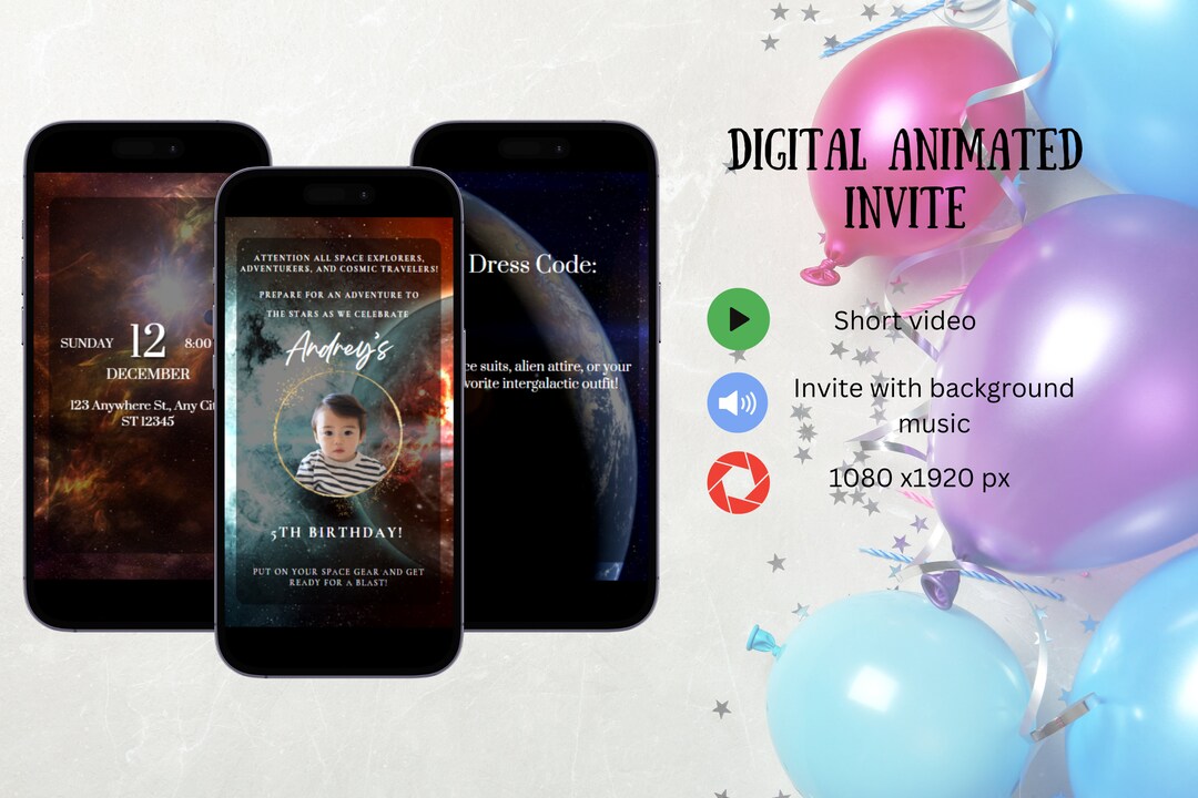 Outer Space Birthday Invitation Animated Cosmic Birthday Invite for ...