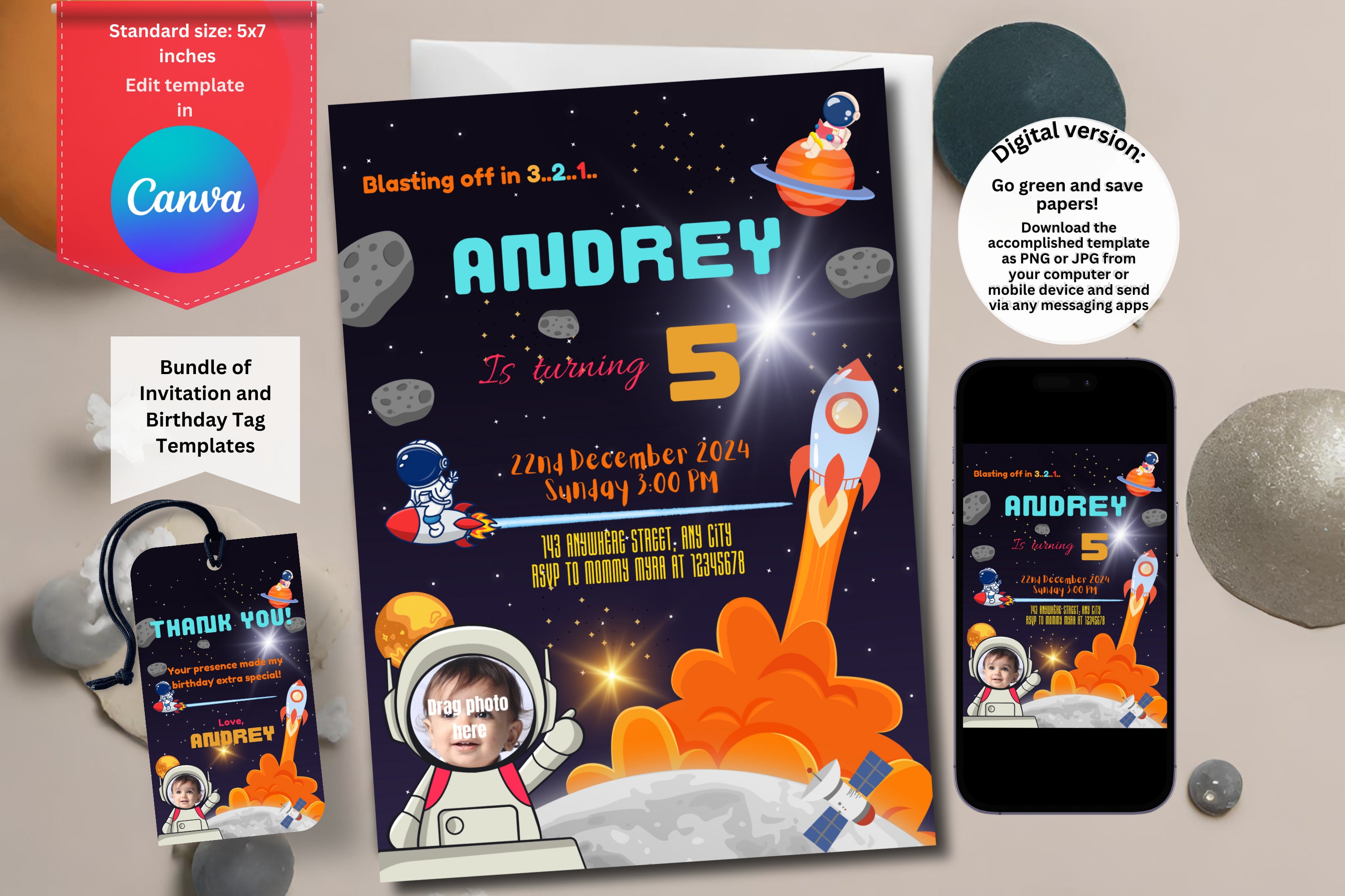 Outer Space Birthday Invitation Template for Boys Under 13, Cosmic ...