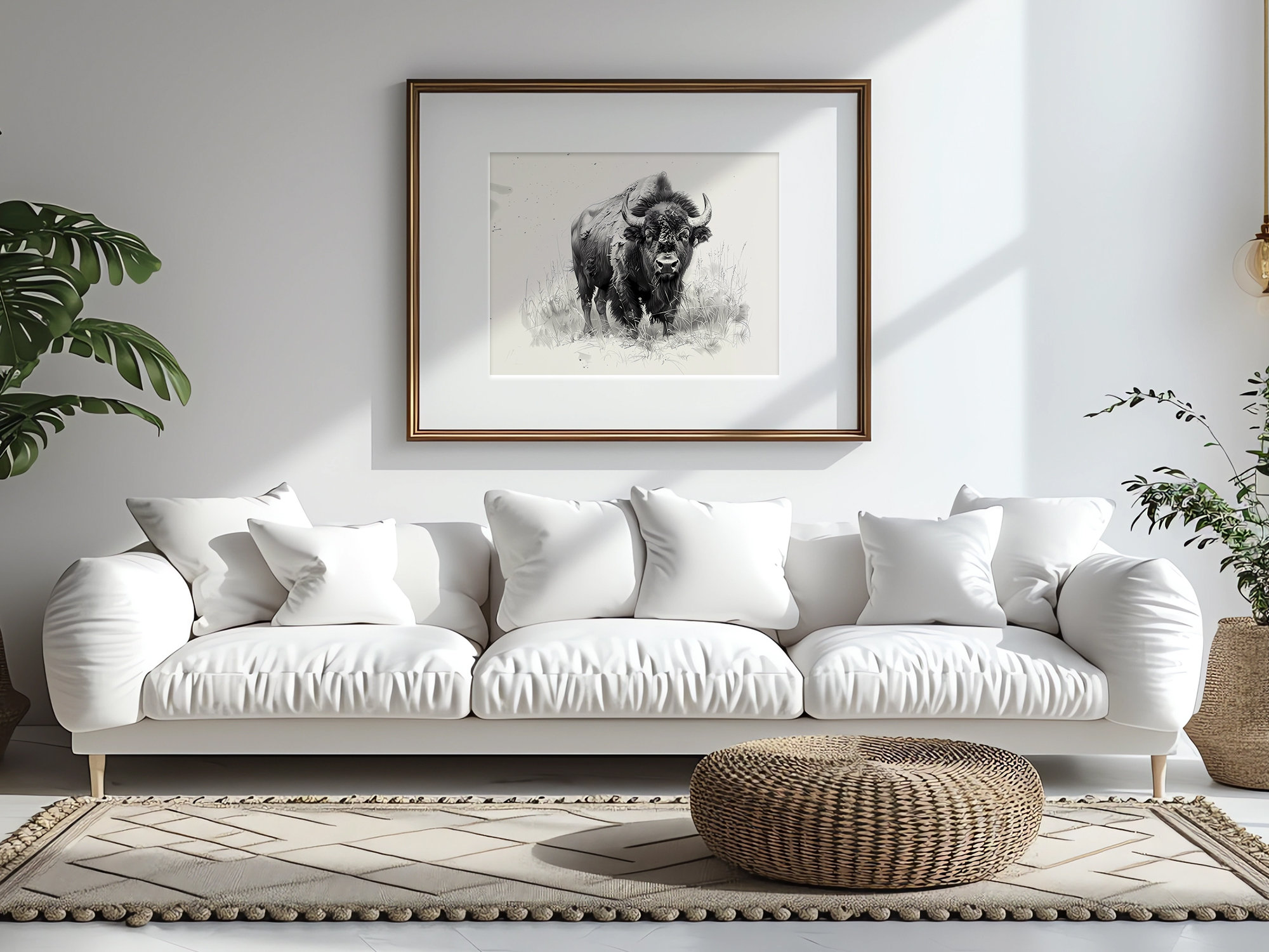 Printable Buffalo in Pencil Drawing Wall Art, Vintage Wall Art, Living ...